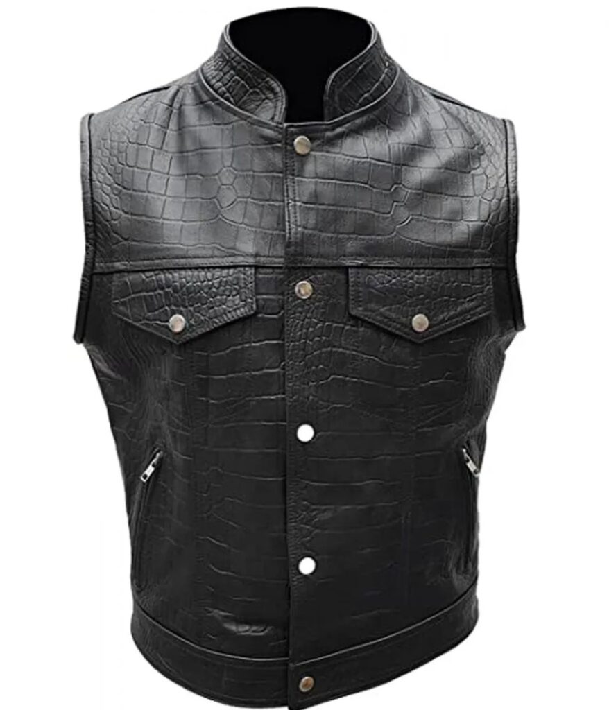 Men Motorcycle Alligator Black Leather Vest - where style meets ...